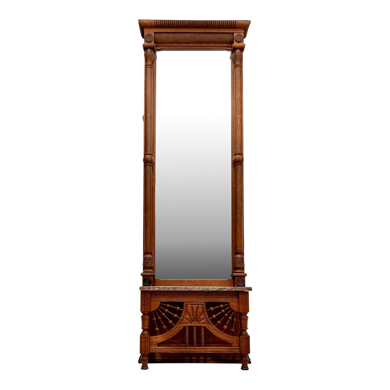 Traditional Eastlake Pier Mirror With Pink Marble Bench | Chairish