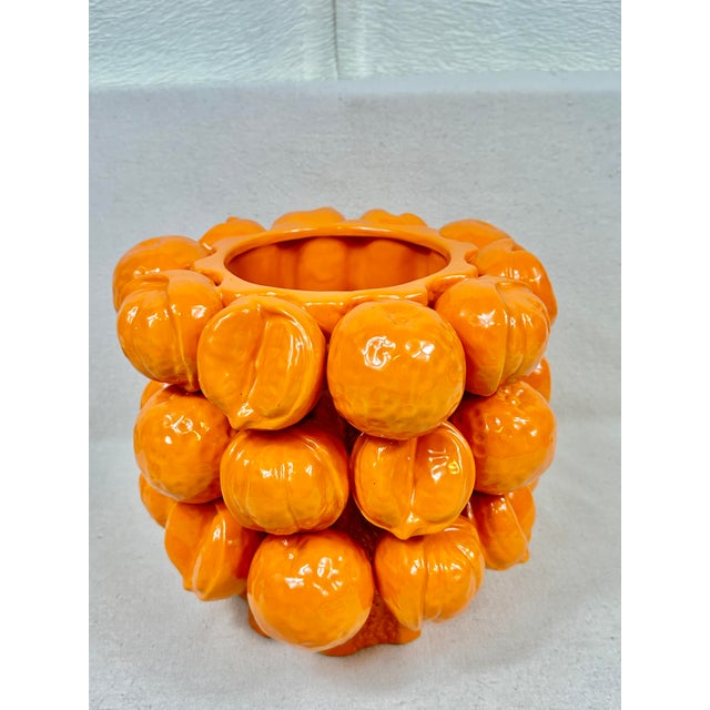 Majolica Style Small Orange Vase | Chairish