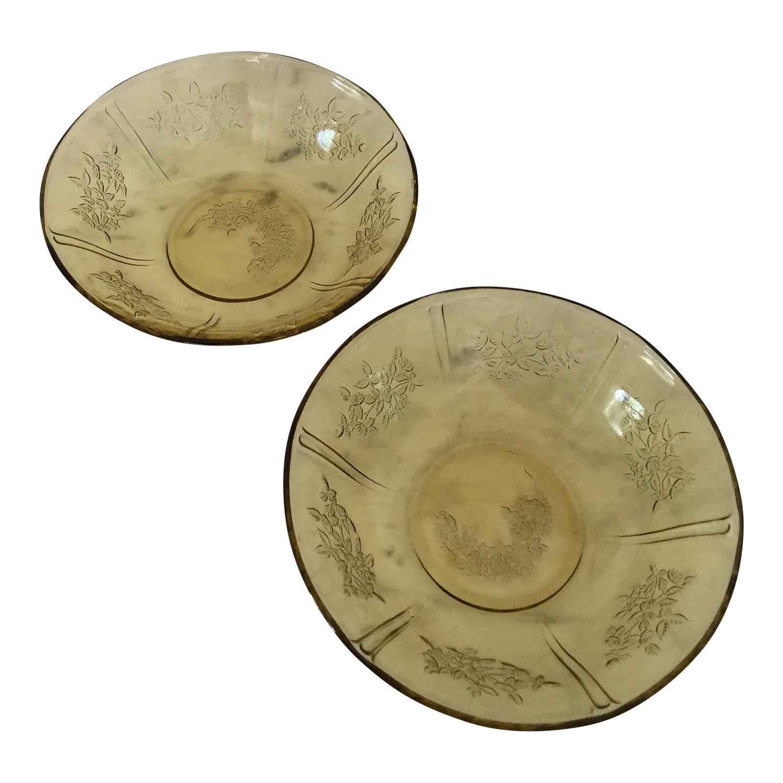 1930s Vintage Sharon Cabbage Rose Glass Amber Serving Bowls a Pair ...