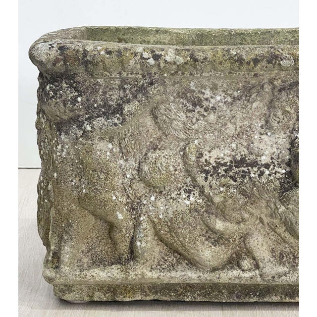 English Garden Stone Trough or Planter With Cherub Relief | Chairish
