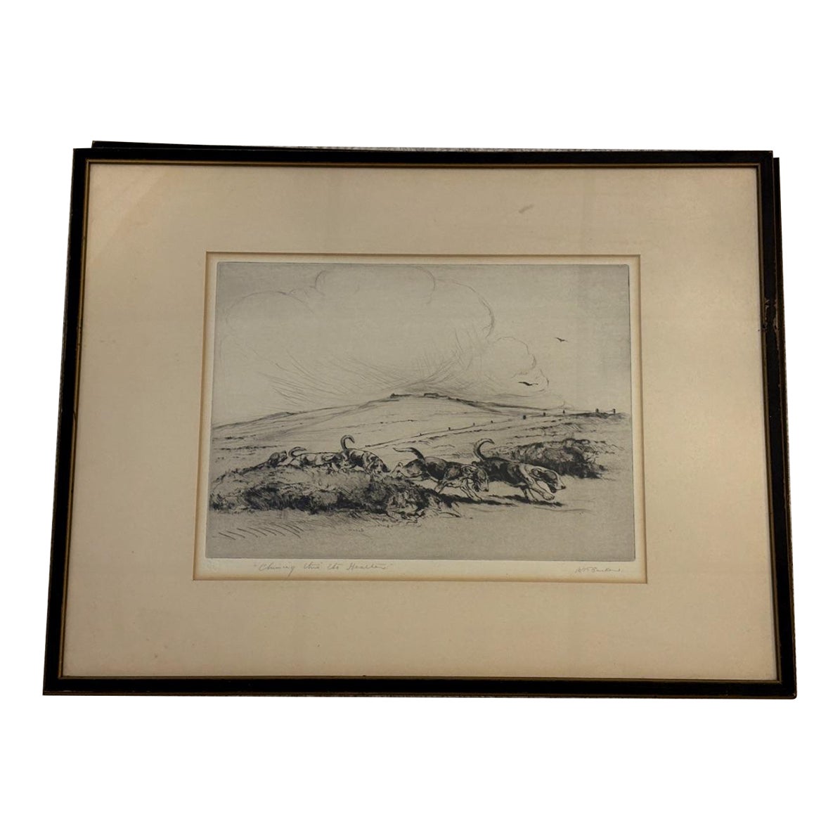 Vintage Etching of Running Hounds – Framed Sporting Art, k.e. Parker ...