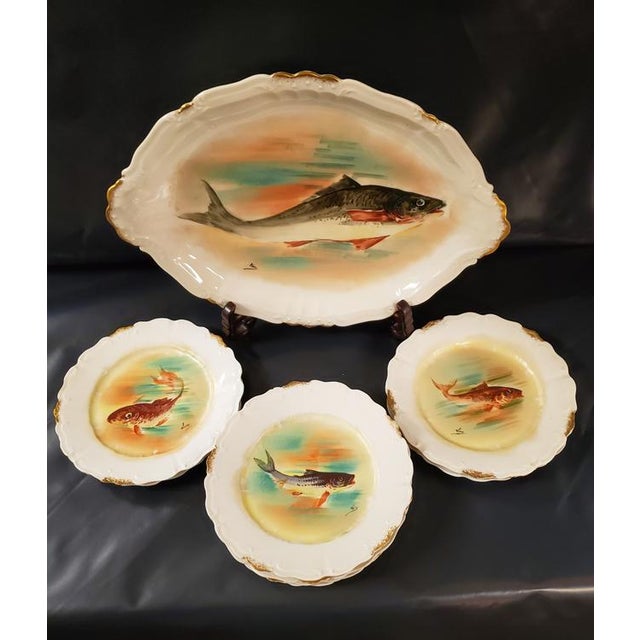 Limoges Fish Set Antique Flambeau Co. Platter & Plates - Set of 9 ...
