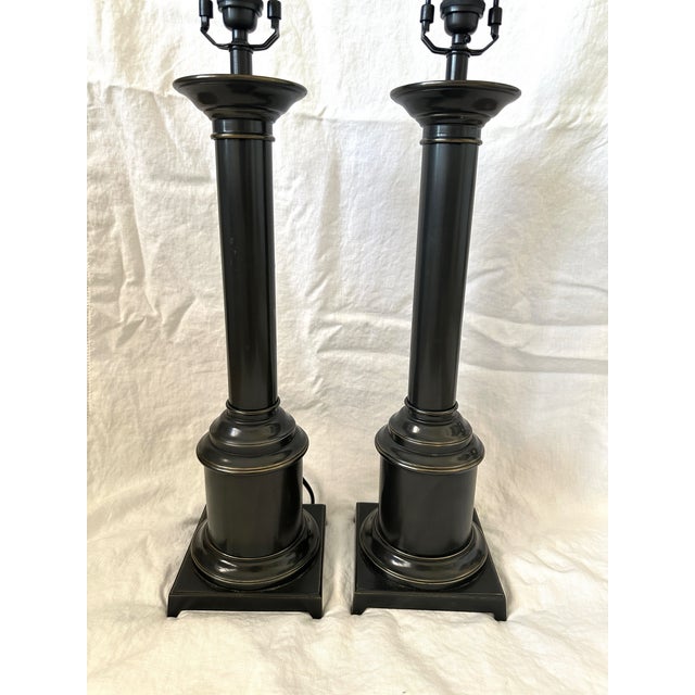 Restoration Hardware Bronzed Column Style Table Lamp-A Pair | Chairish