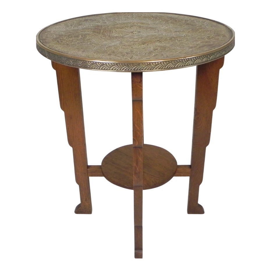 Vintage Art Deco Coffee Table with Brass Top, 1930s | Chairish