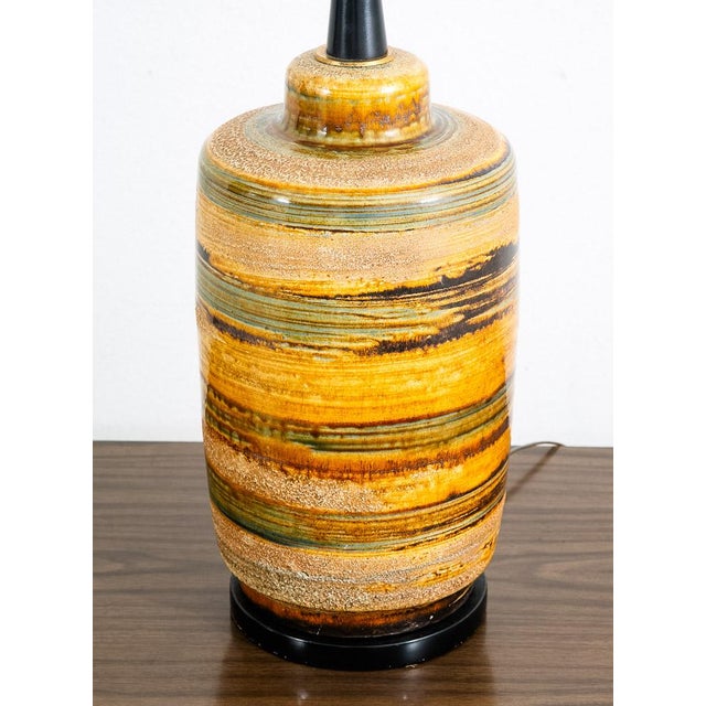 1960s Mid Century Modern Table Lamp Ceramic Yellow Green Brown Round ...