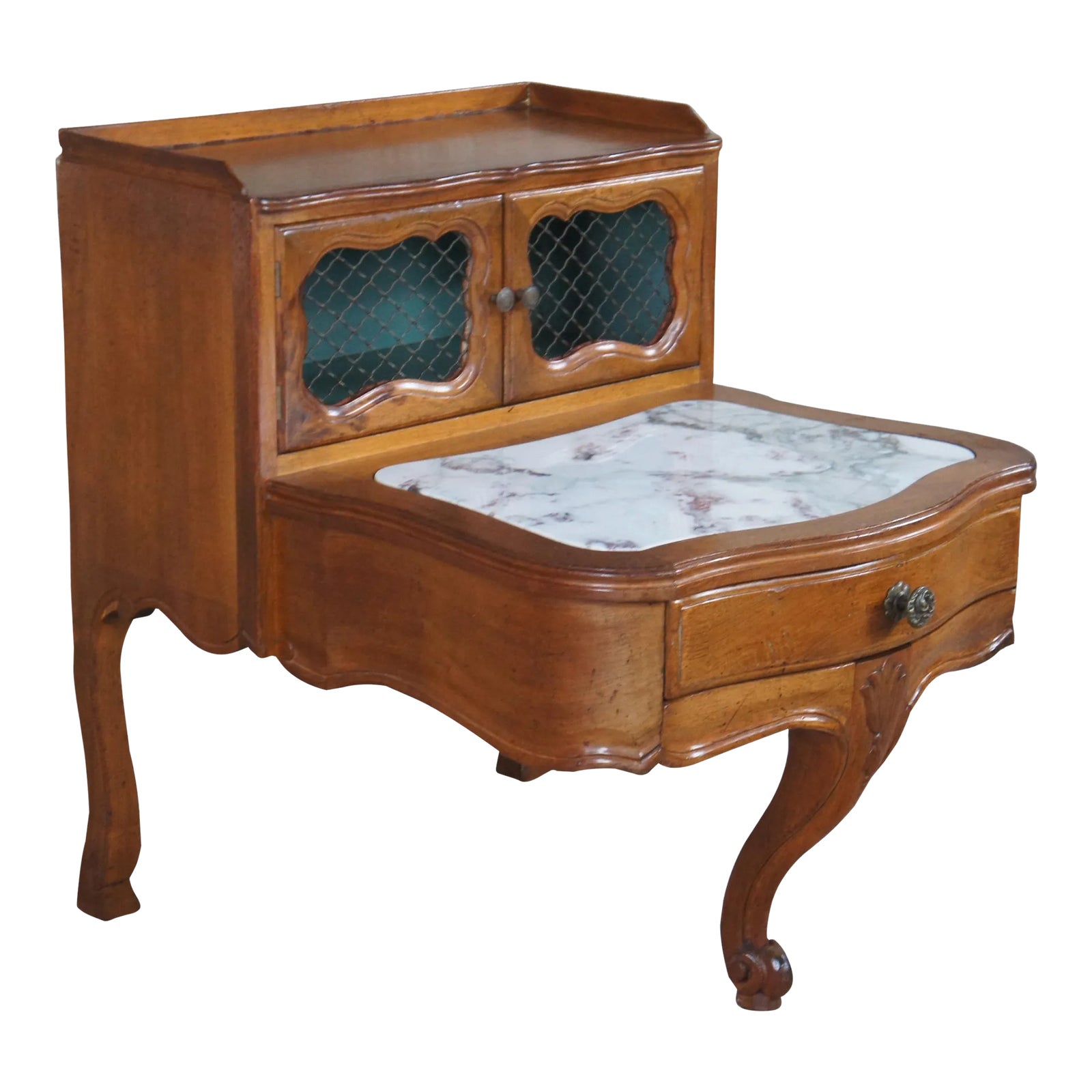 Mid 20th Century Mid Century French Provincial Serpentine Walnut Marble ...