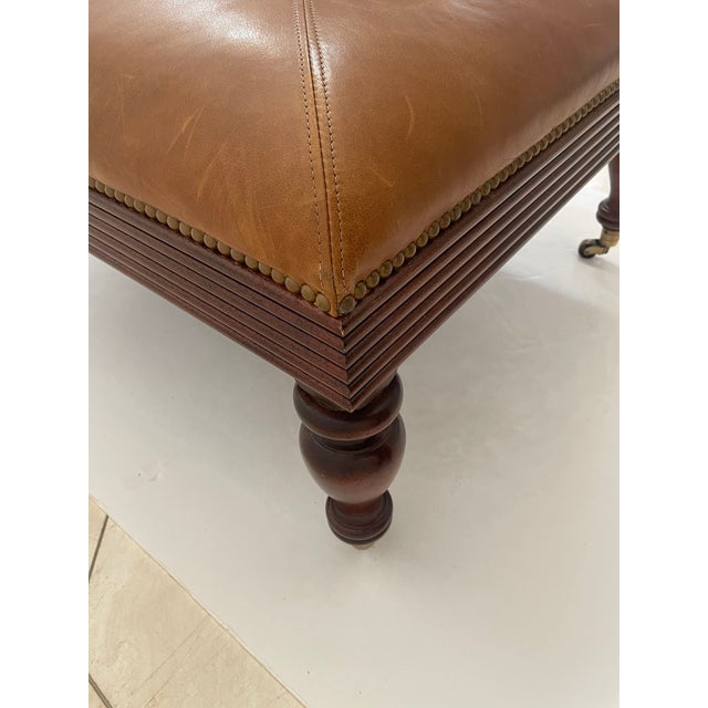 Victorian English Style Leather Ottoman With Brass Casters and Nailhead ...