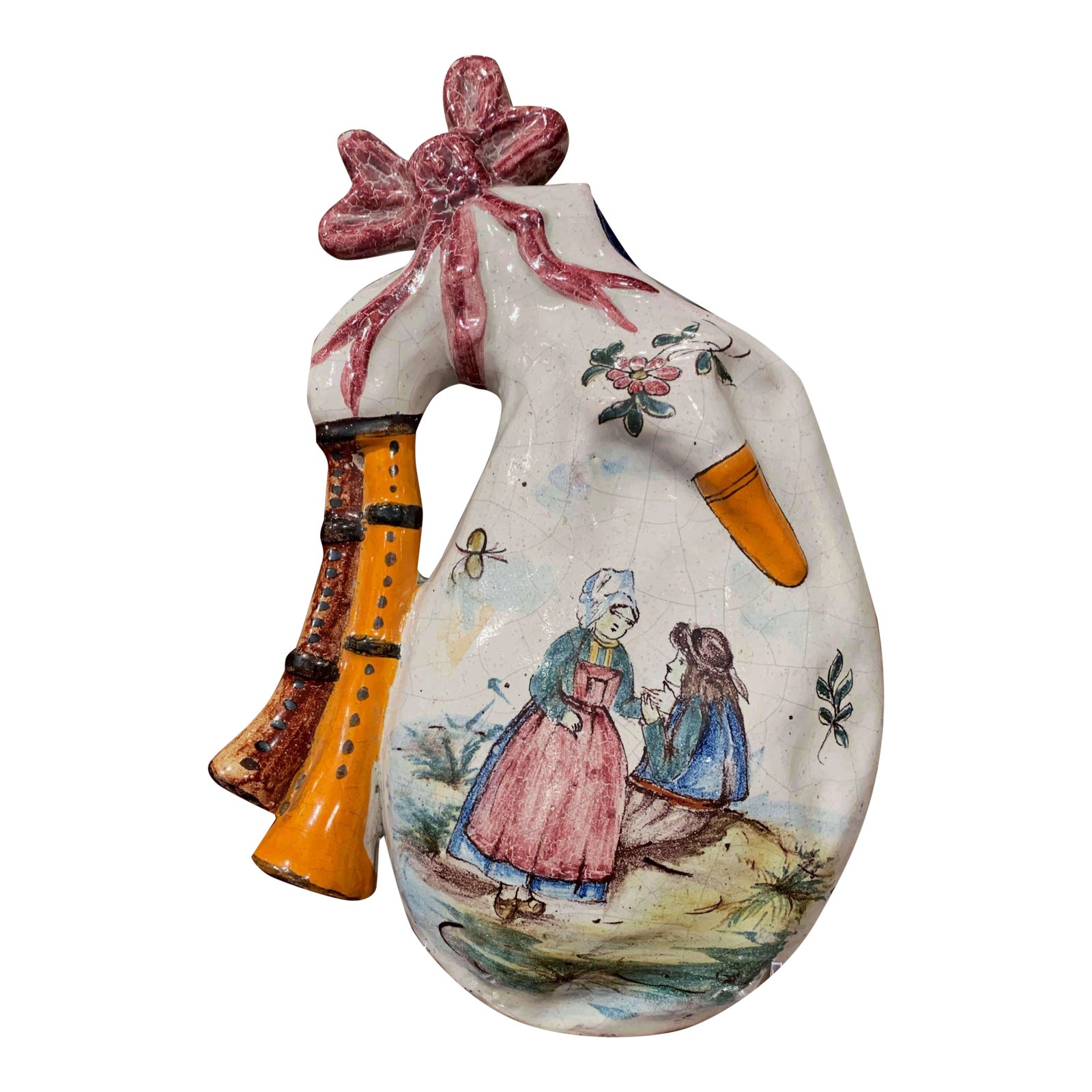 19th Century French Hand Painted Faience Wall Bagpipe From Pb Quimper ...