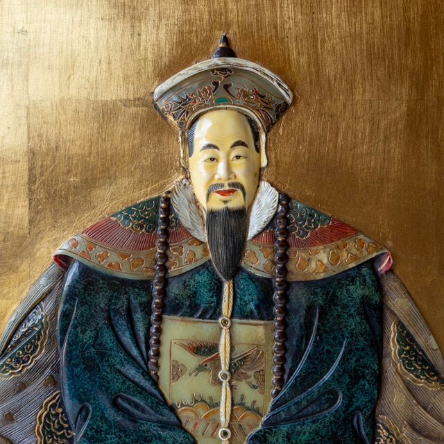 Pair of Large Chinese Shoushan Carved Hardstone Relief Emperor and ...