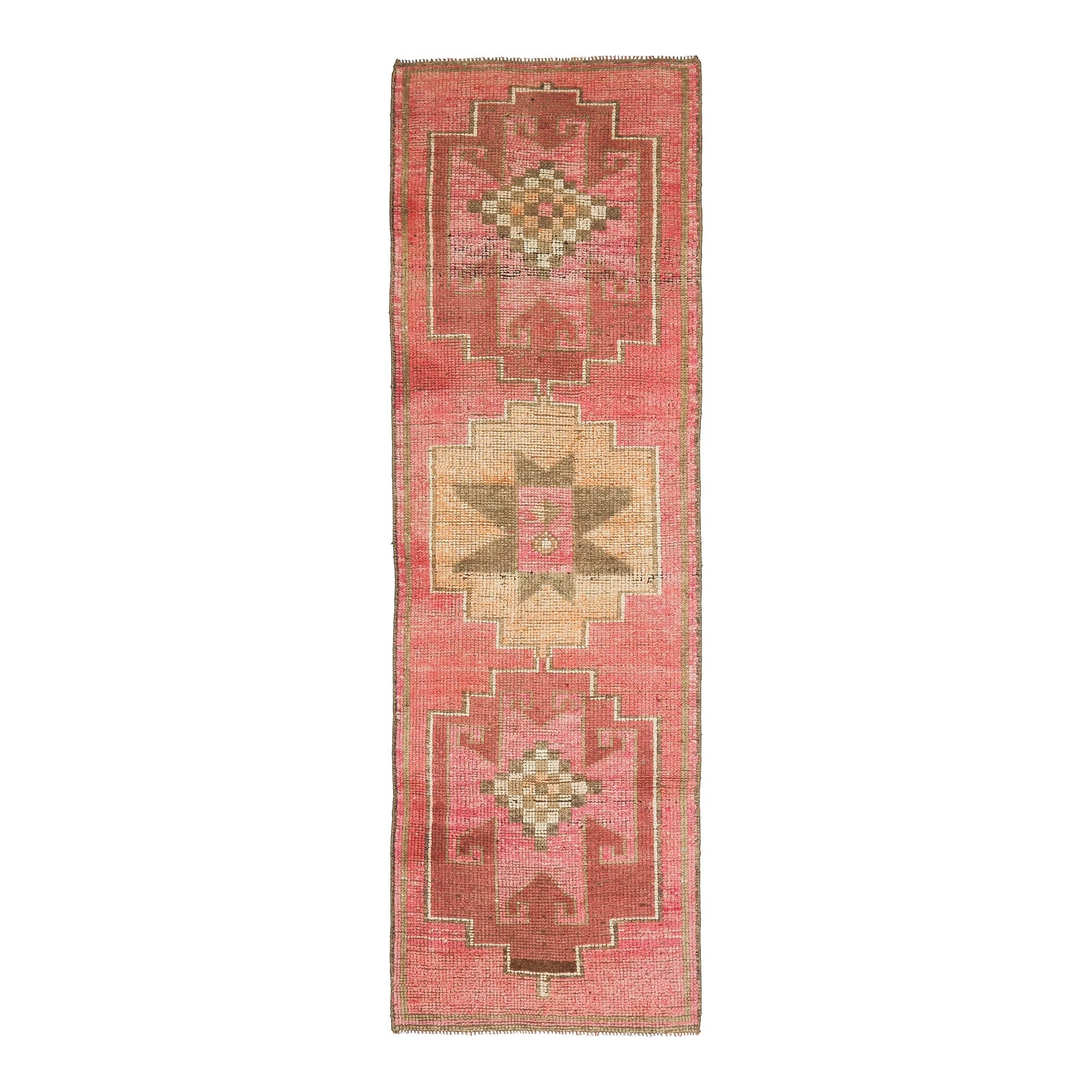 Vintage Turkish Hand-Knotted Wool Cotton Pink Runner Rug | Chairish