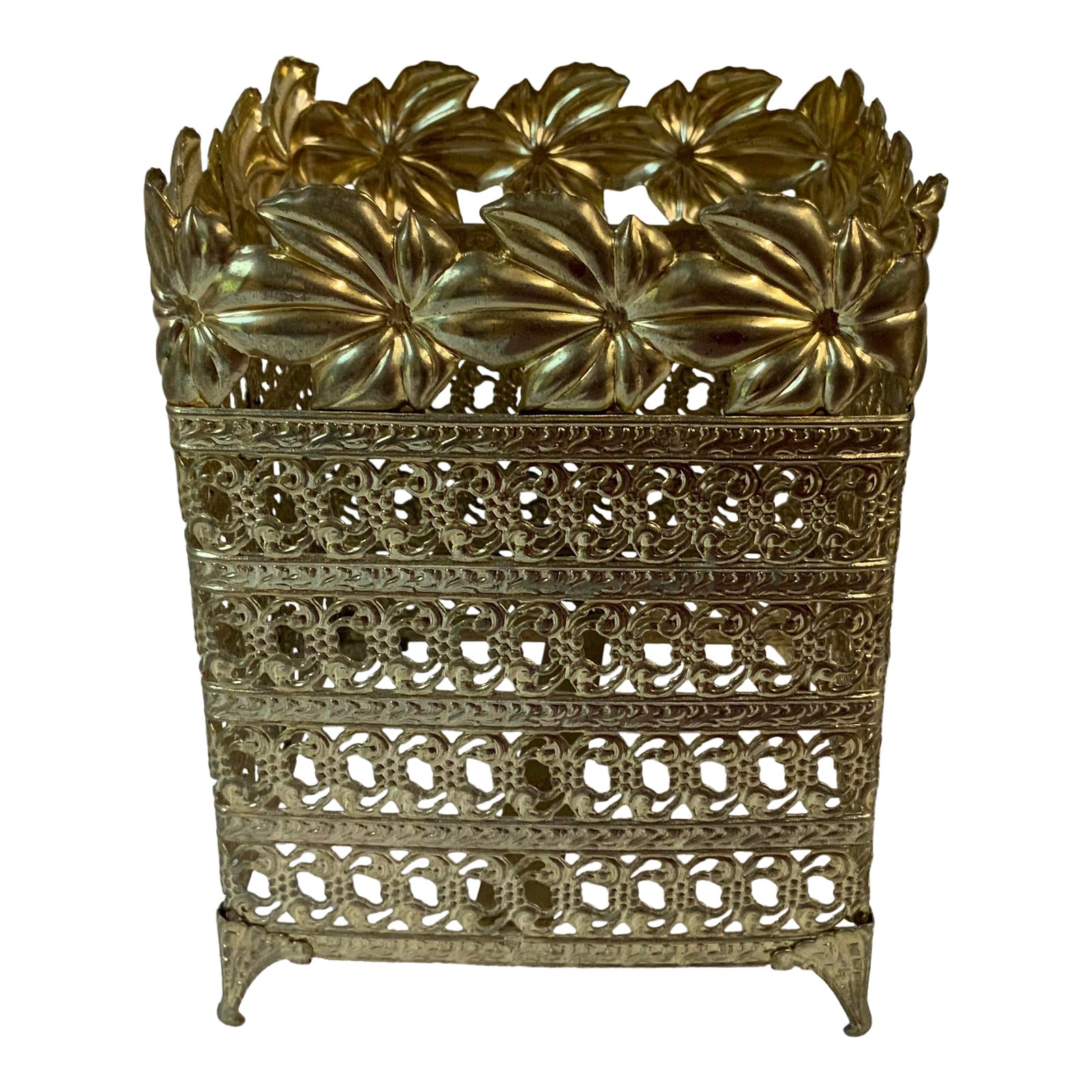 Hollywood Regency Gold Metal Tissue Box Cover With Flower Design | Chairish