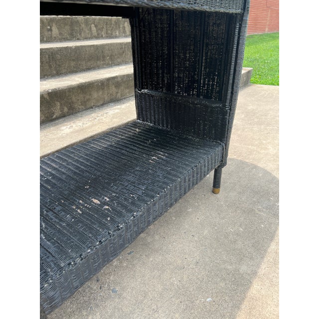 Vintage Wicker Two Tier Console Table Bar Desk | Chairish