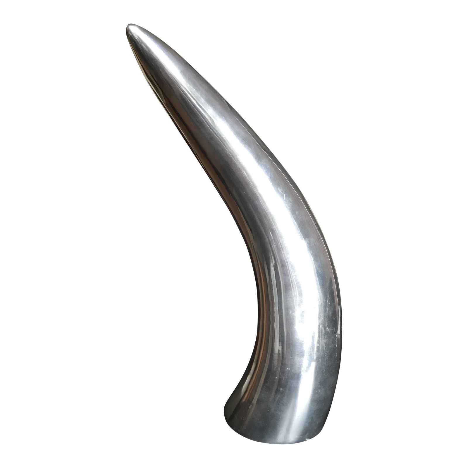 Late 20th Century Modernist Silver-Tone Metal Horn Sculpture | Chairish