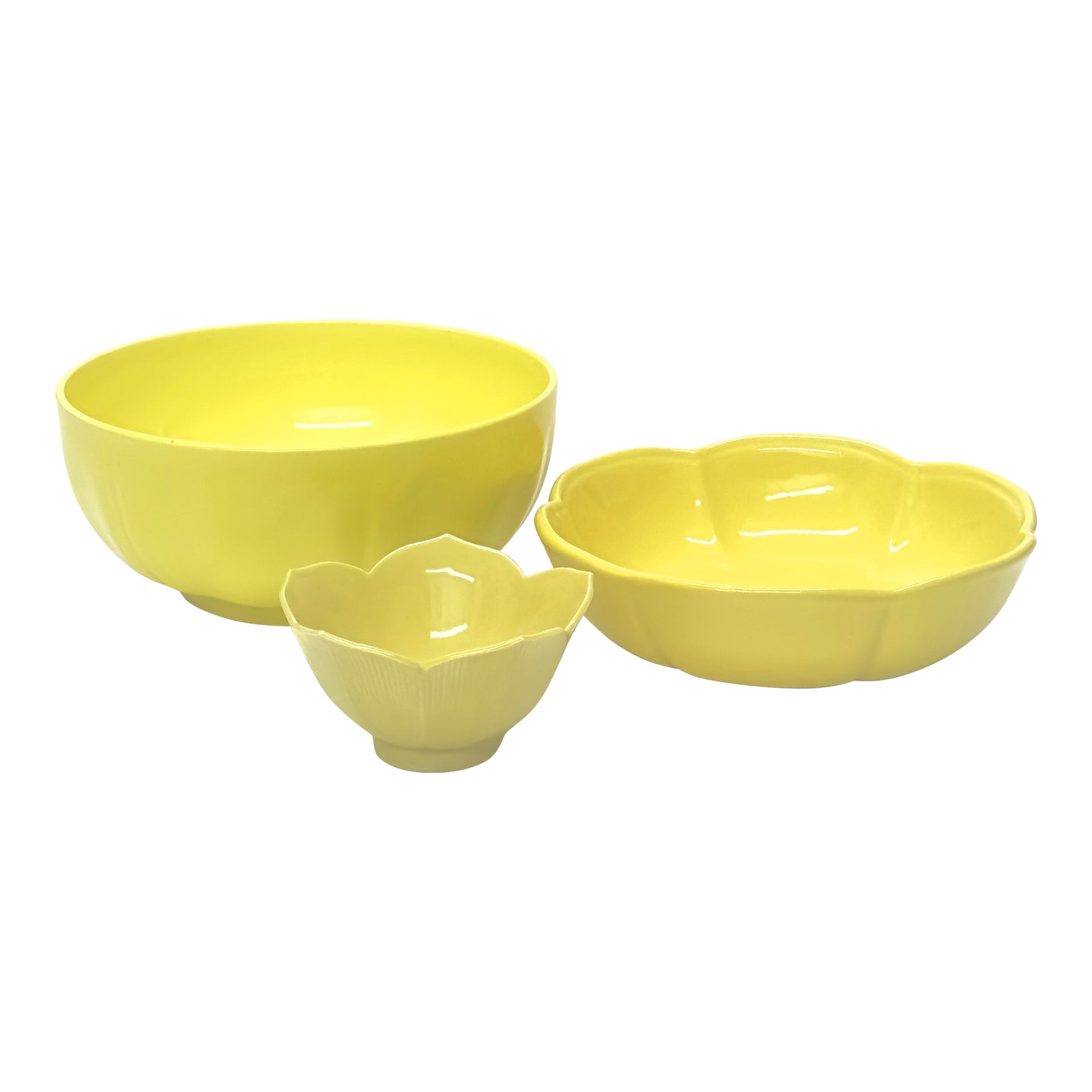 Mid-Century Lemon Yellow Serving Bowl Curation - Group of 3 | Chairish