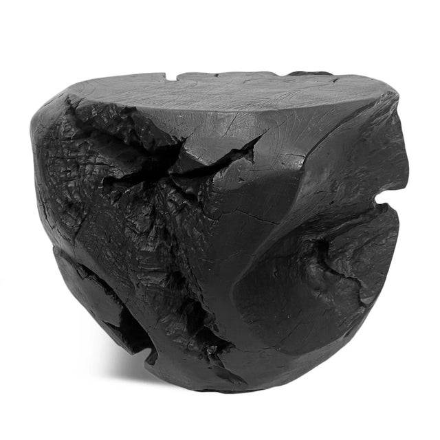 Black Organic Form Teak Stool | Chairish