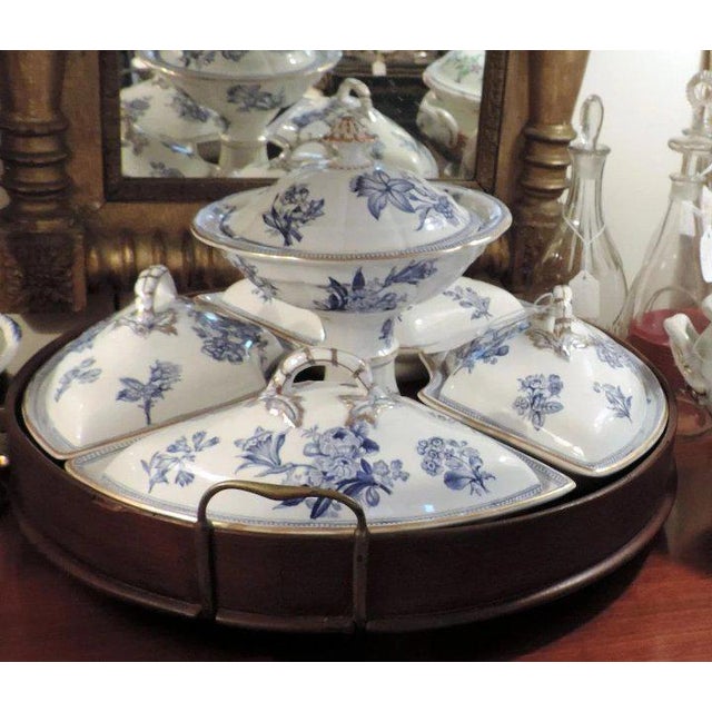 19th Century English Blue & White Porcelain Supper Set & Mahogany Lazy ...