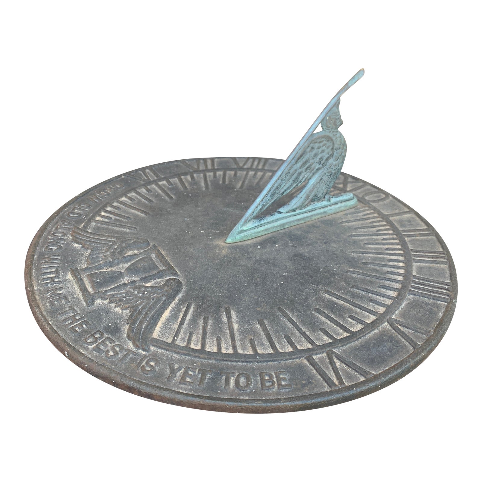Vintage English Country Iron Verdigris Garden Sundial "Grow Old Along ...