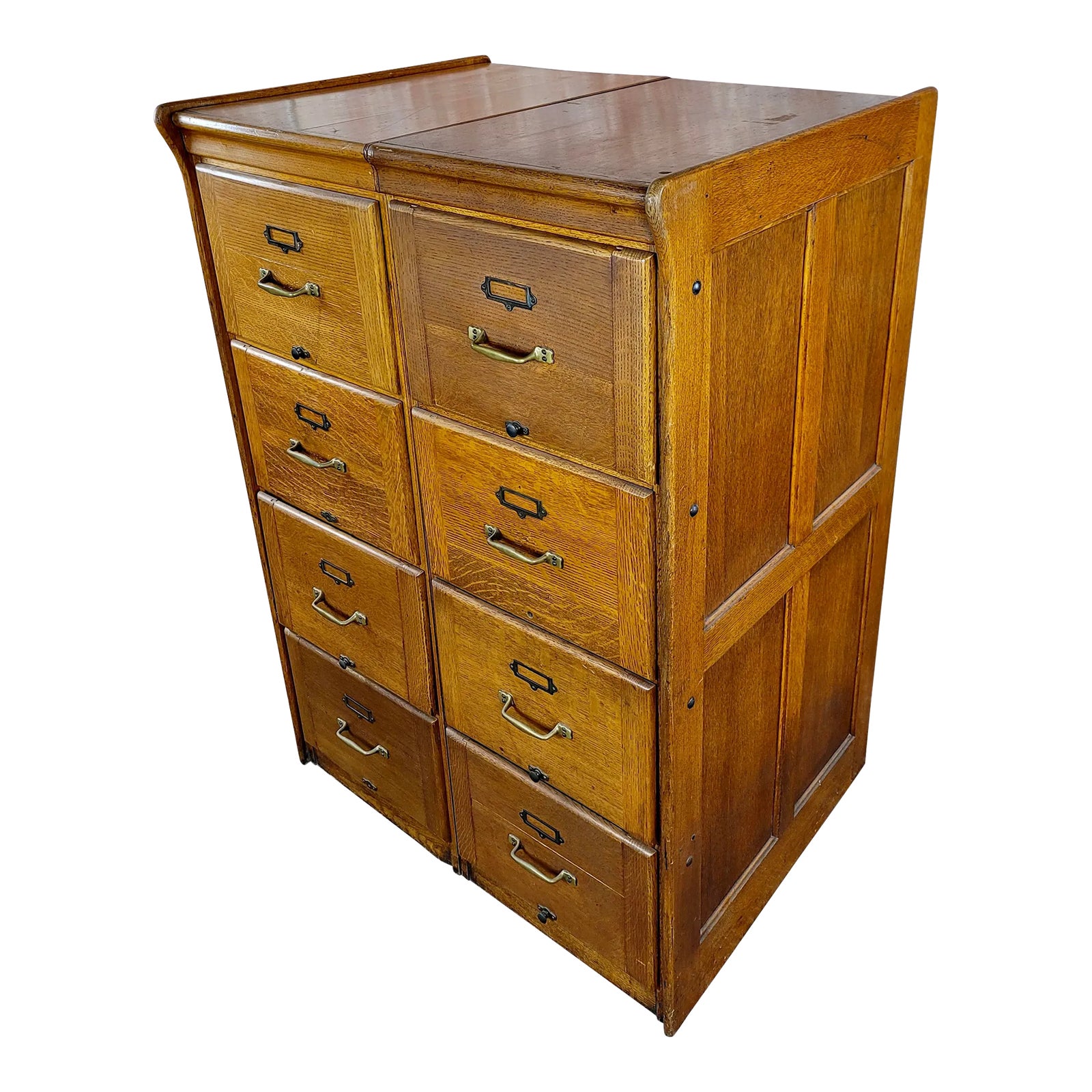 1920s Antique Oak 8 Drawers Double Library File Cabinet | Chairish