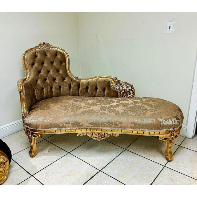 Rococo Style Light Coffee Lounge With Gold Details | Chairish