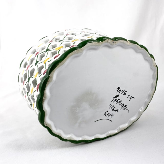 Vintage Hand-Painted Portuguese Ceramic Spring Table Basket | Chairish