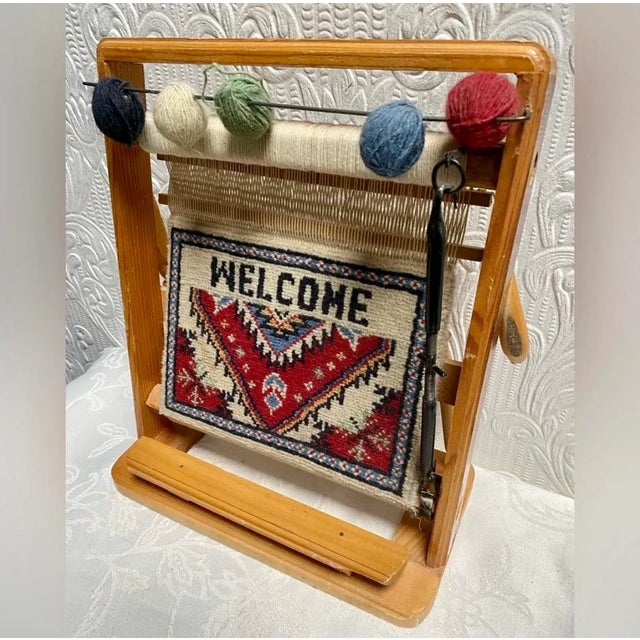Vintage 1950s Turkish Miniature Oriental Rug Weaving Loom Welcome ...