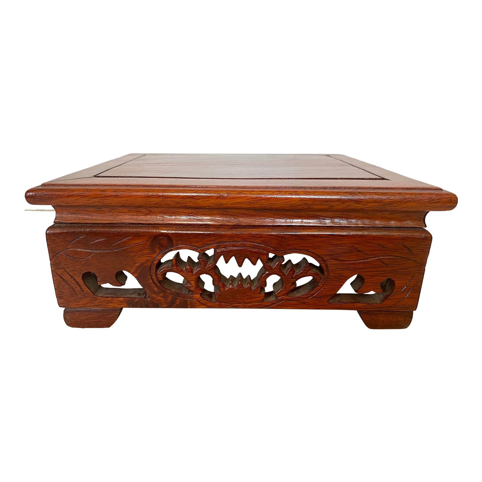 Mid 20th Century Chinese Carved Wood Display Stand Platform Base | Chairish