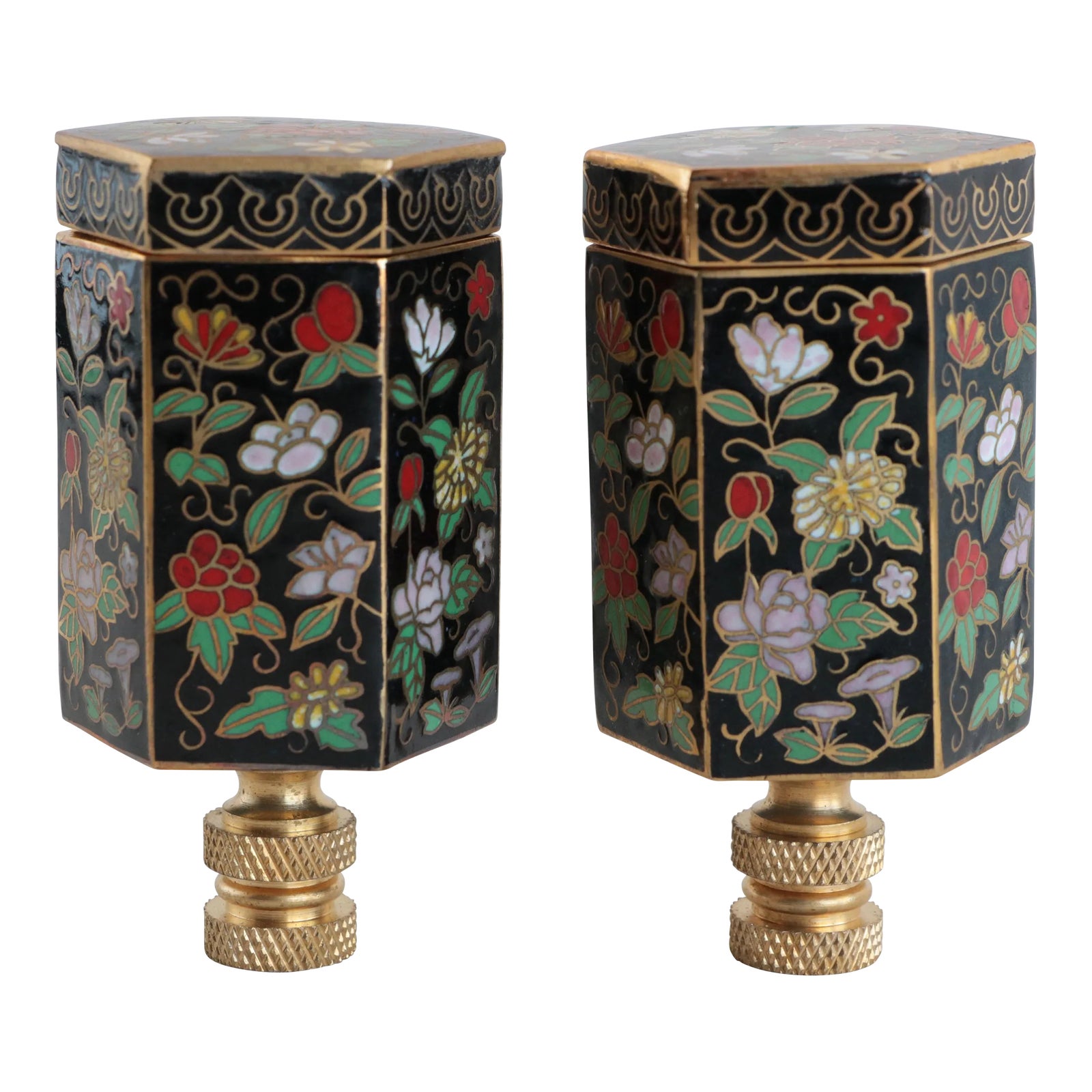 Chinese Floral Cloisonné Lamp Finials - a Pair | Chairish