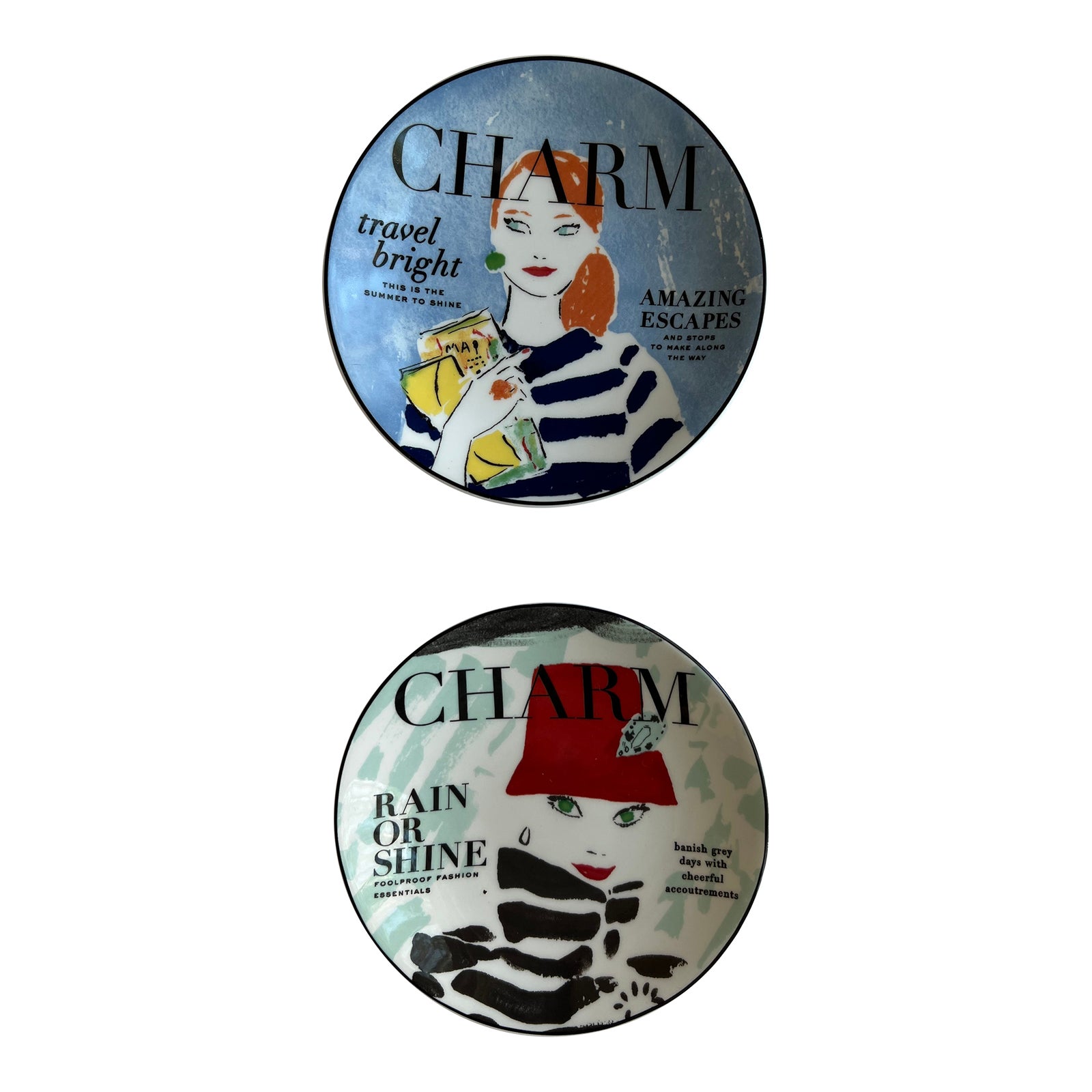 Vintage Kate Spade Plates With Fashion Magazine Cover | Chairish