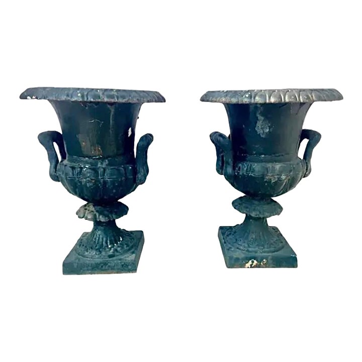 Cast Iron Campana Form Garden Urns, a Pair | Chairish