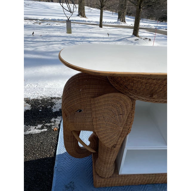 Unique Vintage Rattan Elephant Bar | Chairish