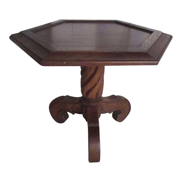1970s Vintage Octagonal End Table Hand Carved Wood Dark Tone | Chairish