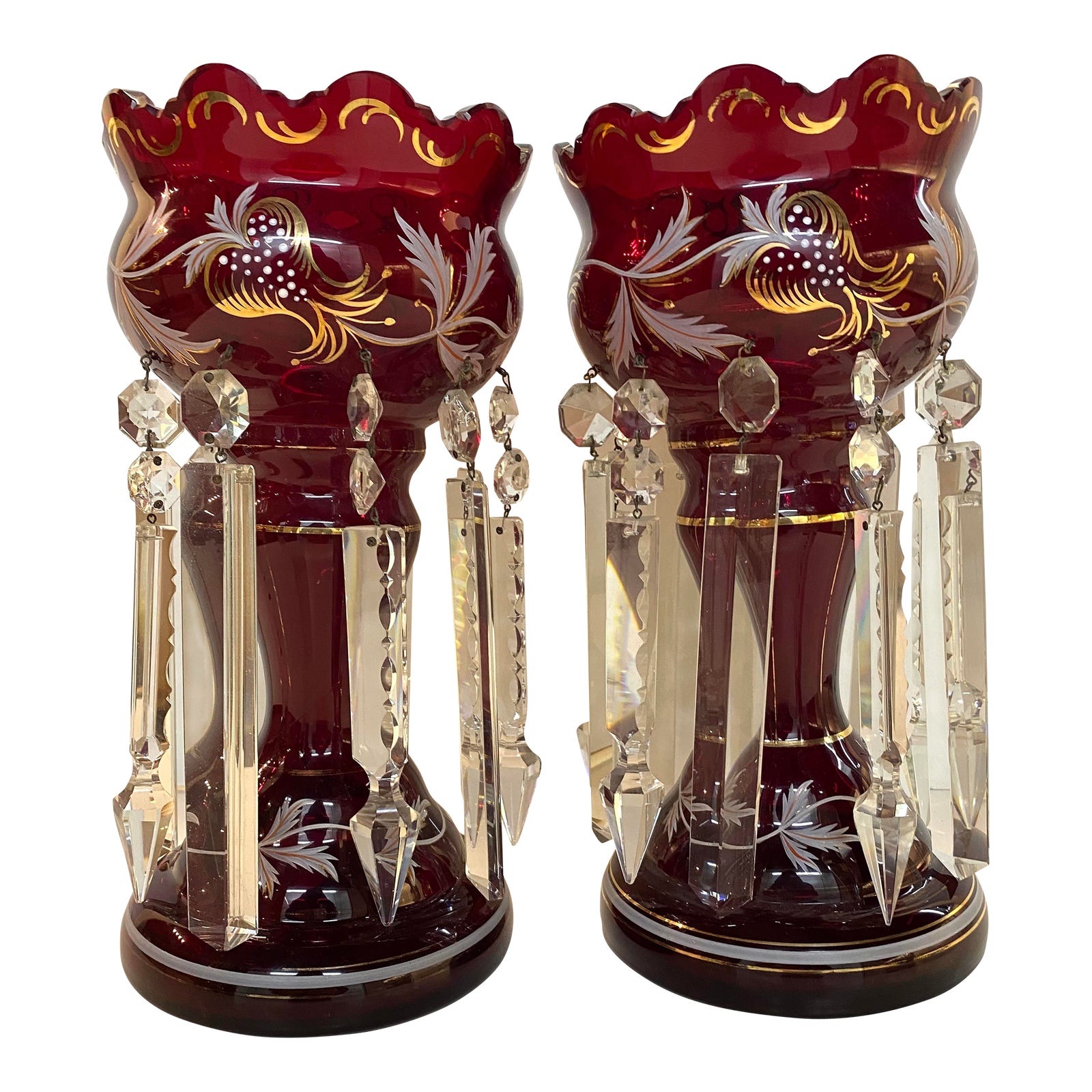 Edit Early 20th Century Pair of Bohemian Crystal Cut Cranberry Glass ...