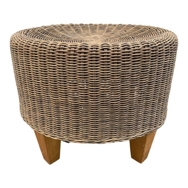 Vintage Round Wicker Ottoman Chairish