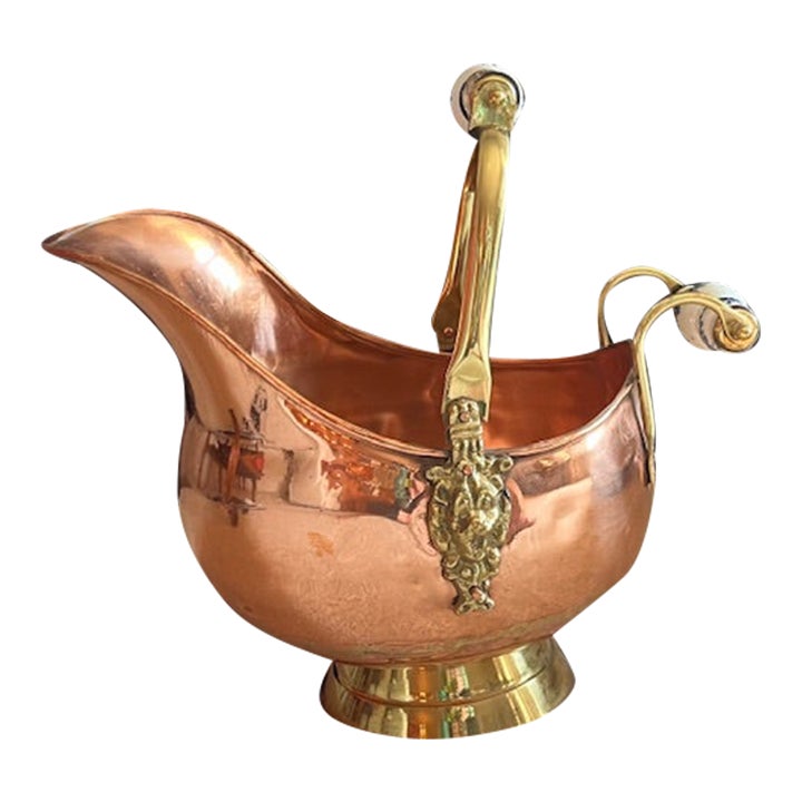 Antique Hand Wrought Copper and Brass Scuttle Bucket With Delft Handles ...