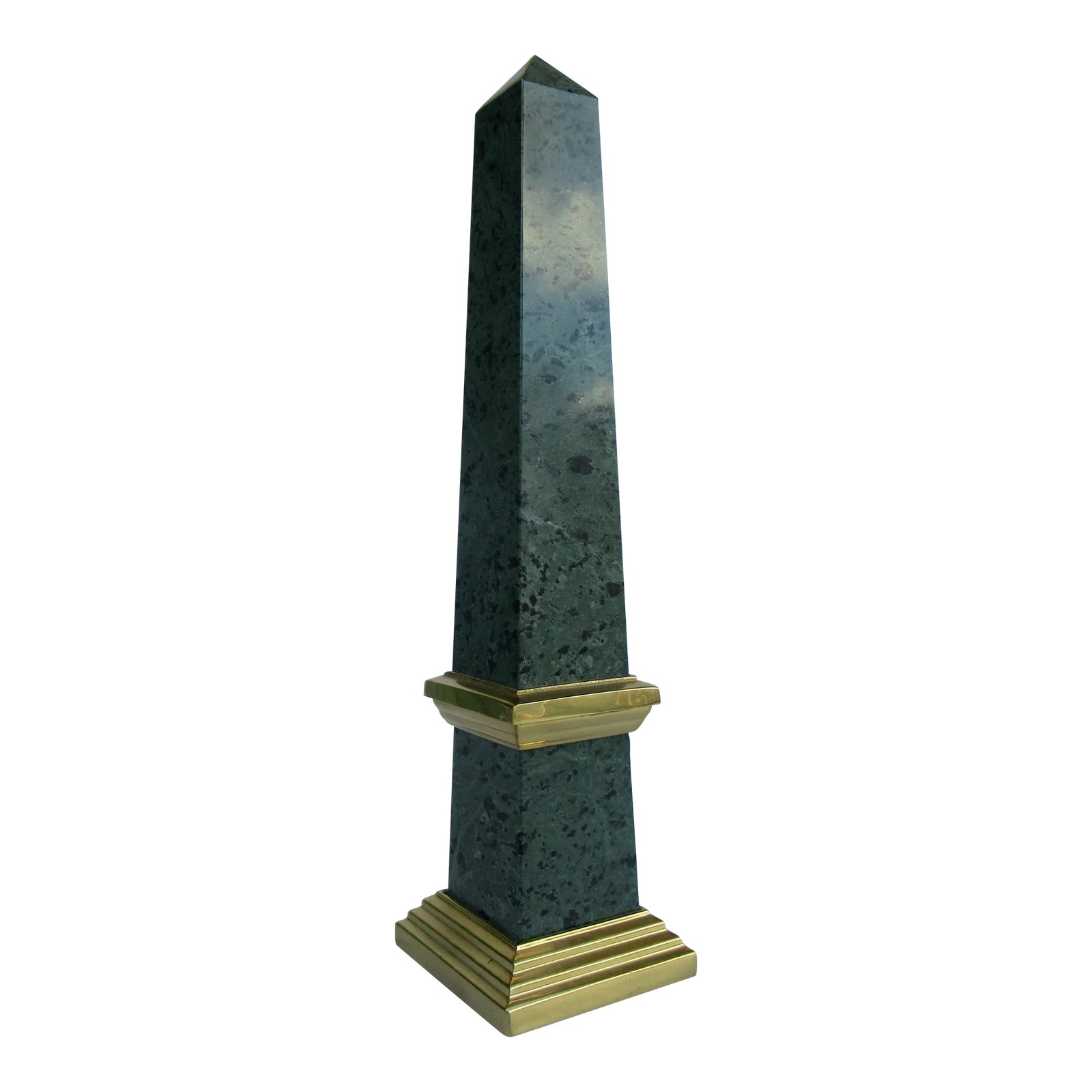 C.1970's Moss Green With Charcoal and Gray Veined Large Obelisk With ...