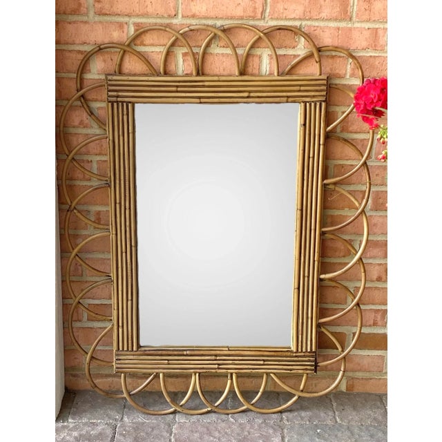 1990s Palm Beach Regency Style Bamboo Rattan Loop Wall Mirror | Chairish