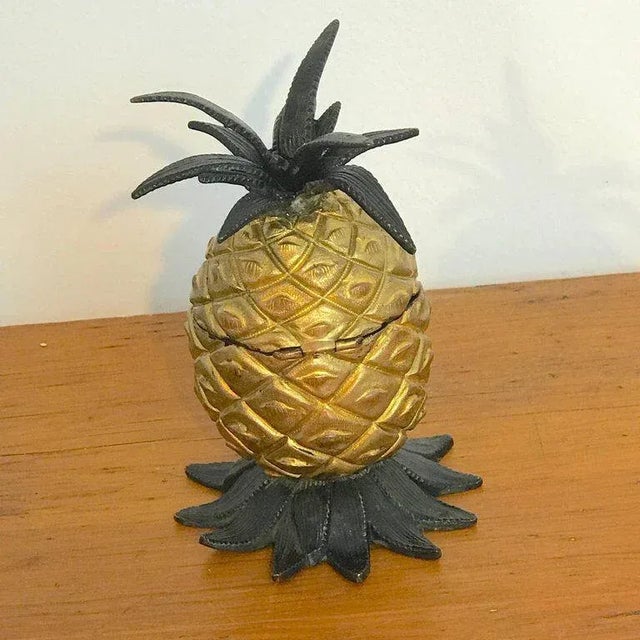 Vienna Bronze Cold Painted Pineapple Inkwell | Chairish