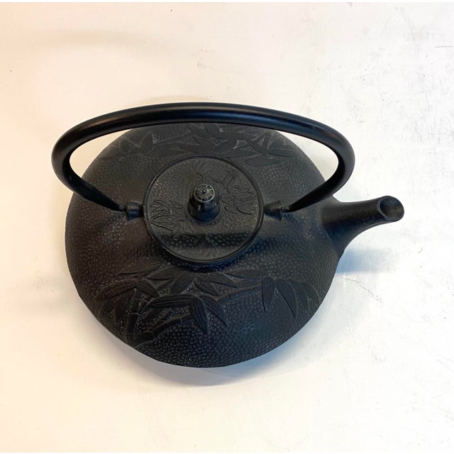 Vintage Japanese Cast Iron Black Color Tea Pot Bamboo Pattern | Chairish
