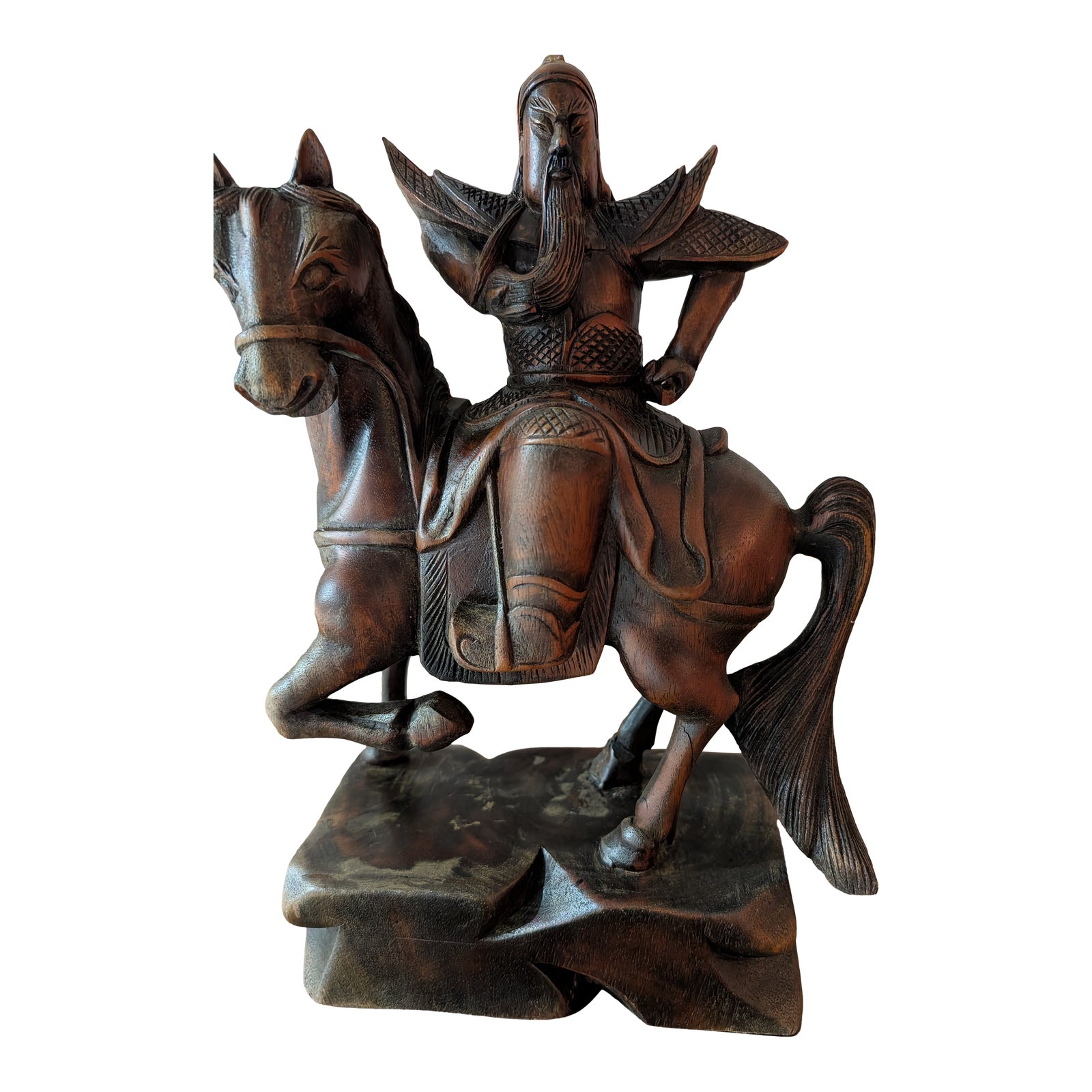 Mid 20th Century Wooden Guan Yu on Horseback – Hand-Carved Warrior ...