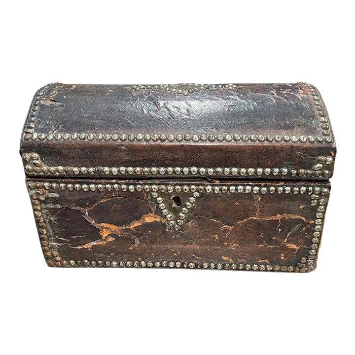 18th Century Antique Leather Box With Nail Heads | Chairish