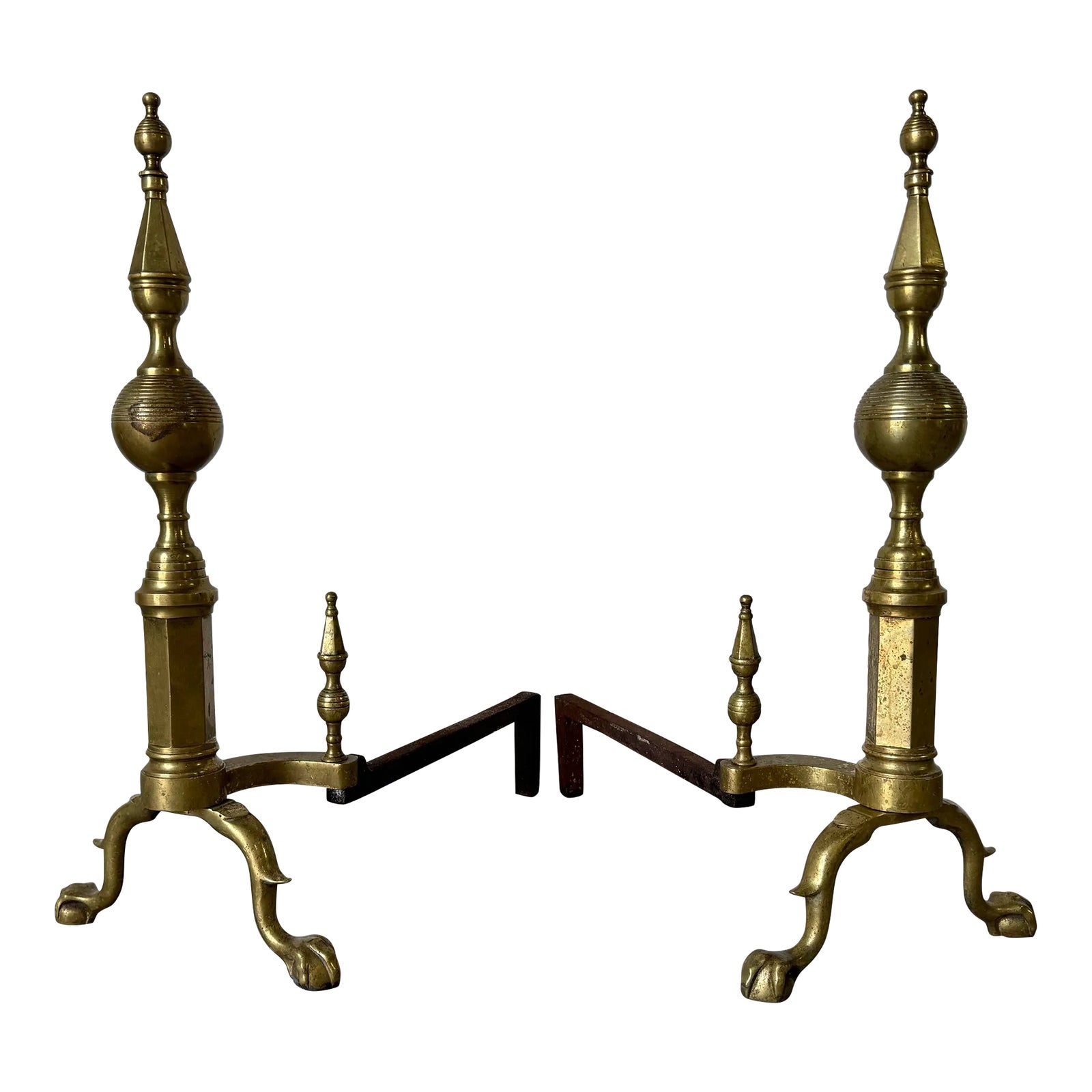 A Pair of Vintage Brass Fireplace Andirons With Classic Ball and Claw ...