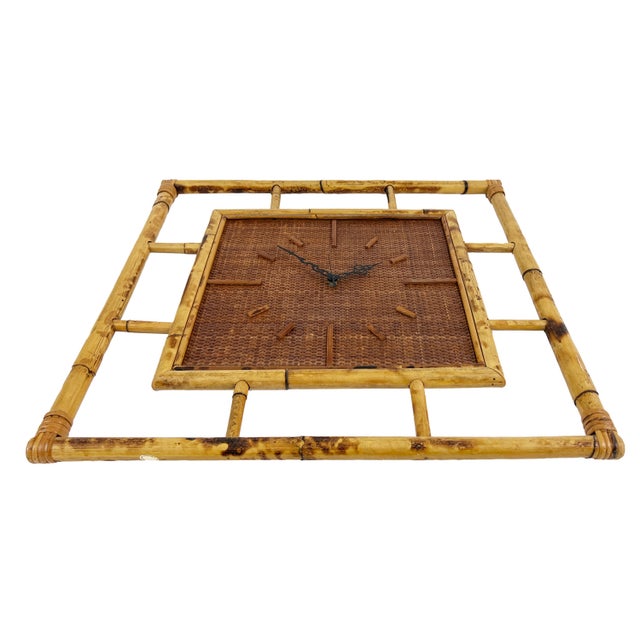 Vintage 1970s Large Geometric Bamboo Clock | Chairish