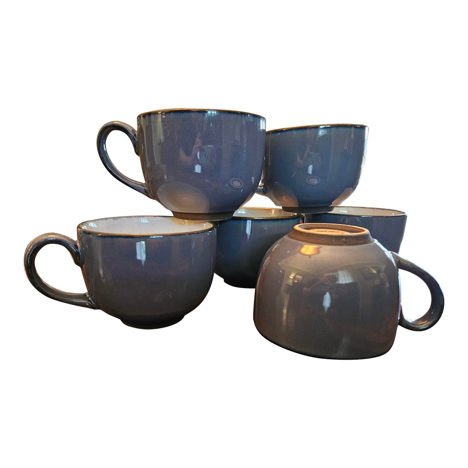 1970s Sango Denim Blue Soup Mugs - Set of 6 | Chairish