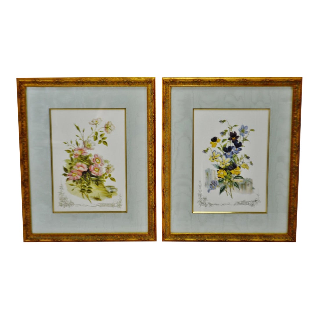 Vintage Framed Victorian Flower Prints - a Pair | Chairish