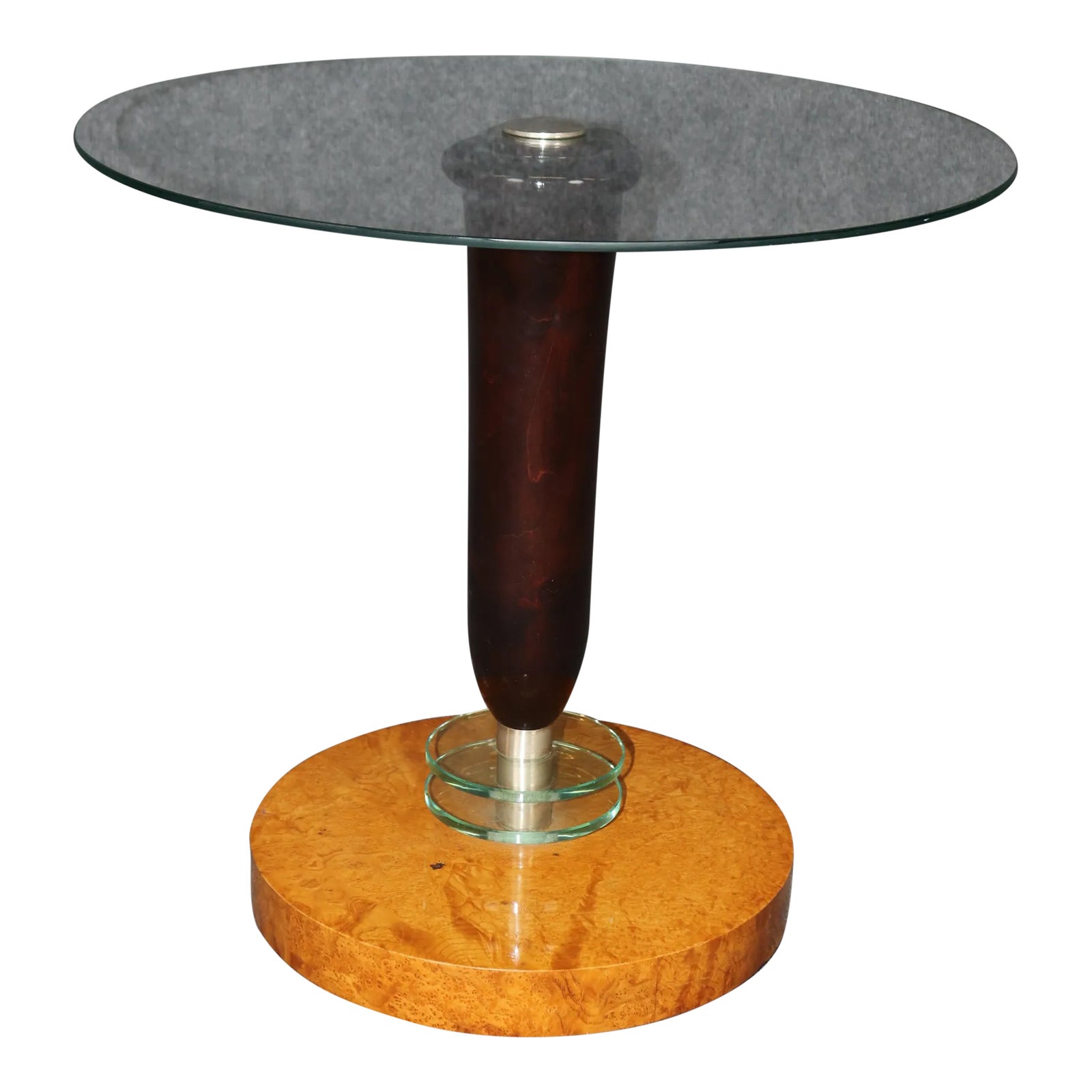 Superb Figured Polished Birch and Mahogany Glass Art Deco End Table ...