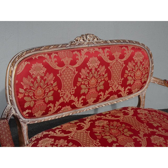 Vintage French Louis XVI Red & Silver Settee and Pair Chairs ~ Set of ...