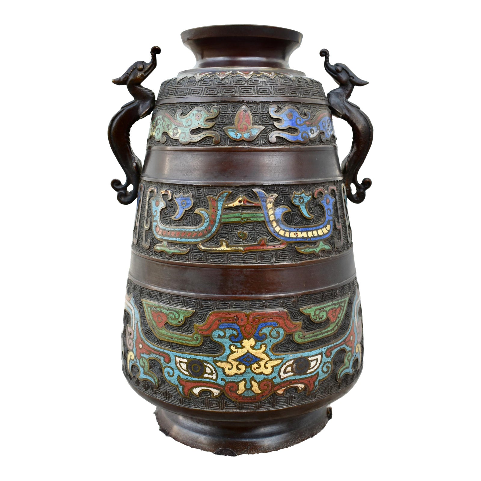 Antique Japanese Shaped Bronze & Champleve Enamel Base | Chairish