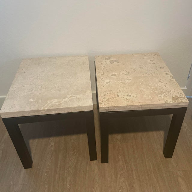 Crate and Barrel Parsons Travertine + Steel Top End Tables - a Pair ...