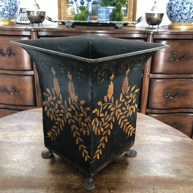 Vintage Metal French Style Toleware Footed Cachepot Black With Gold ...
