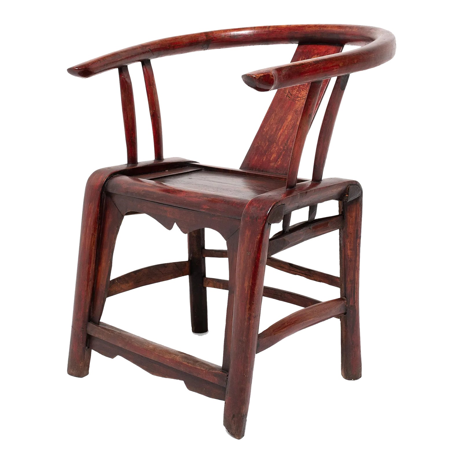 1850 Chinese Red Lacquer Roundback Chair | Chairish